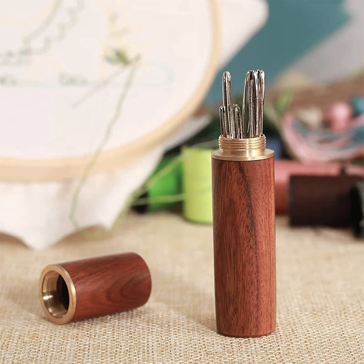 4 Pcs Wooden Sewing Needle Case, Sewing Needle Holder Sewing Needle Storage Box for Sewing Supplies Storage