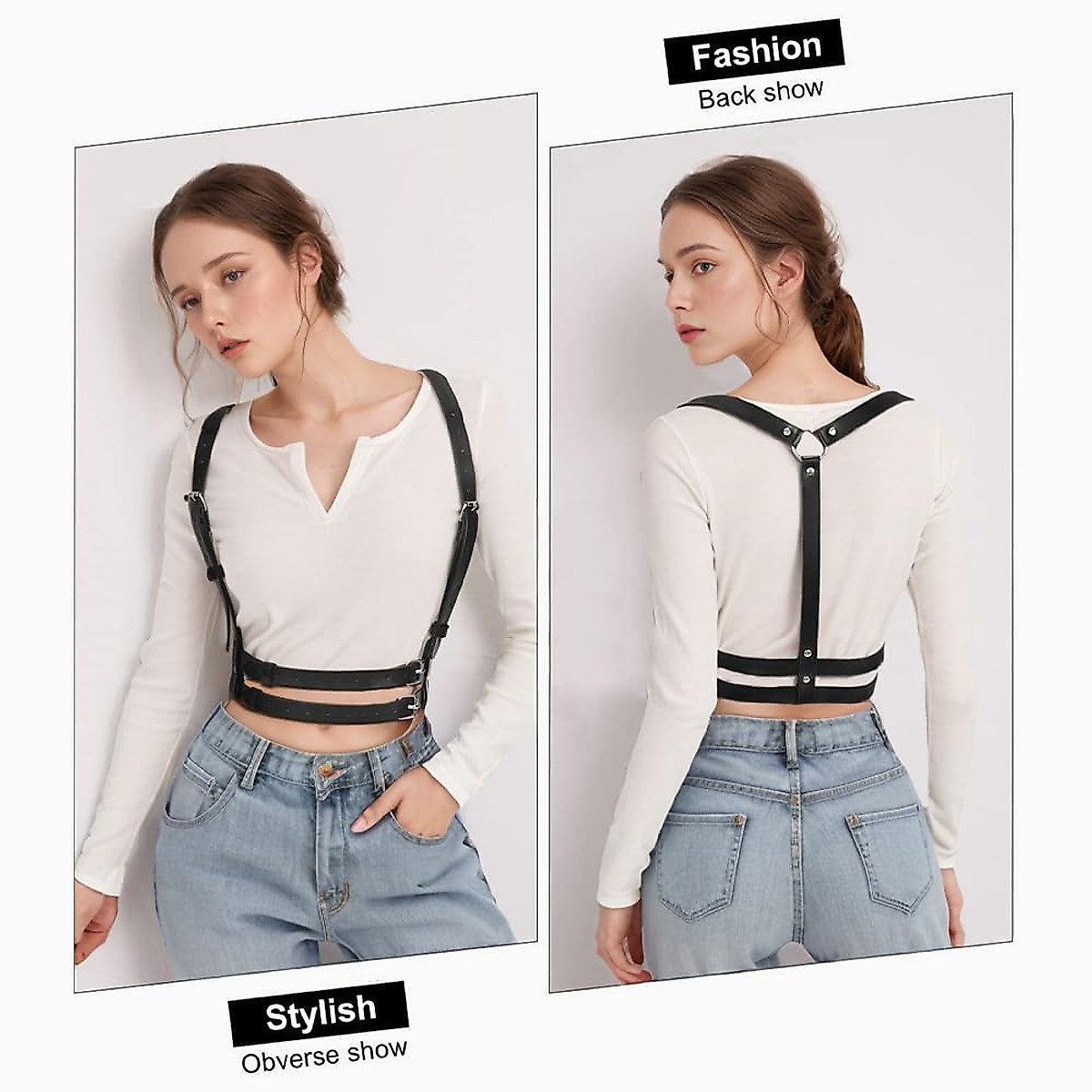 CHEARUBY Goth Belt Gothic Clothes for Women Punk Accessories Plus Size Elastic Belts PU Leather Fashion Adjustable Waist Body Chain Rave Halloween XXXL