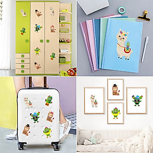 WATINC 36PCS Make Your Own Llama Cactus Stickers, Make a Face Animal Sticker Craft Game, DIY Art Cards Good Gift for School, Kids Goodie Bag Filler Reward Fiesta Mexican Alpaca Party Favor Supplies