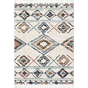 Well Woven Anetta Multi Ivory Tribal Diamonds Medallion Retro Shag Area Rug 9x13 (9'3" x 12'6")