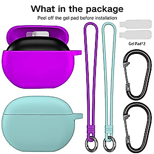 Kanya Case Compatible Beats Studio Buds,2 Packs Full Protective Shockproof Anti-Slip Silicone Case Cover with Carabiner and Silicone Hand Strap for Beats Studio Buds 2021 (Deep Purple+Mint Green)