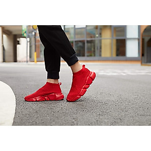 Casbeam Men's Running Knit Comfortable Lightweight Breathable Casual Sports Shoes Fashion Sneakers Slip-On Walking Shoes All Red Size 9.5