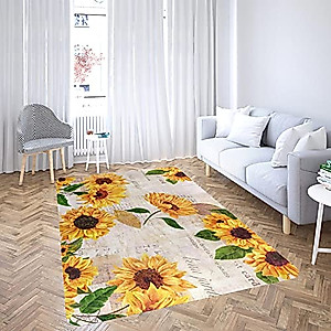 Vintage Floral Sunflower Non Slip Area Rug for Living Dinning Room Bedroom Kitchen, 6x9ft/180x275cm, Sunflower Nursery Rug Floor Carpet Yoga Mat