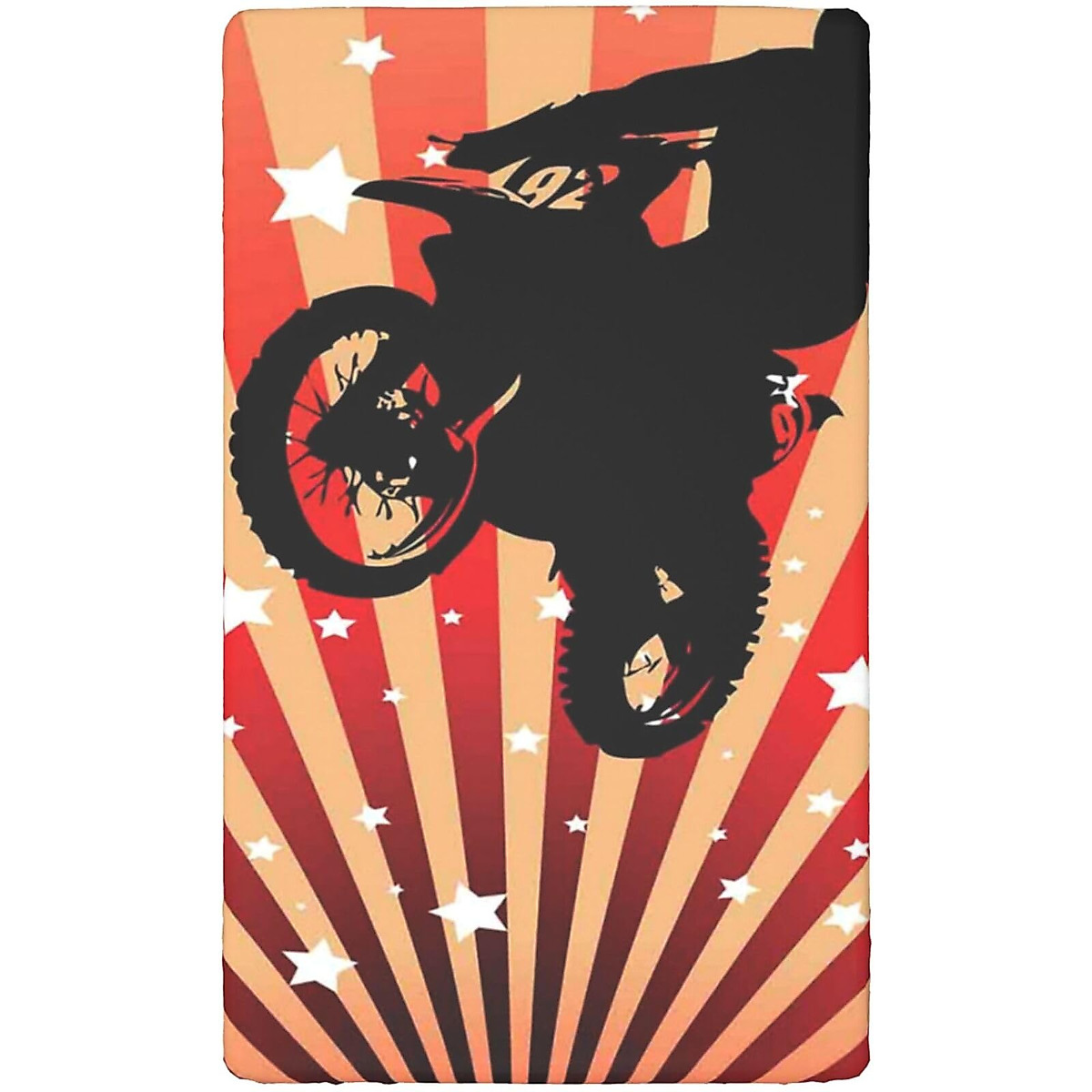 Dirt Bike Themed Fitted Mini Crib Sheets,Portable Mini Crib Sheets Soft & Stretchy Fitted Crib Sheet - Crib Mattress Sheet or Toddler Bed Sheet,24“ x38“,Vermilion Peach and Black
