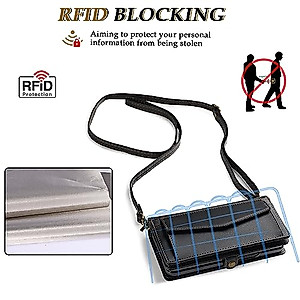 DKDKSIP for Samsung Galaxy Z Fold 4 Wallet Case for Women, RFID Blocking Card Holder, PU Leather Flip Phone Case with Crossbody Strap Wristlet Kickstand for Galaxy Z Fold 4, Black