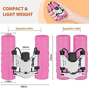 Obuby Real Binoculars for Kids Gifts for 3-12 Years Boys Girls 8x21 High-Resolution Optics Mini Compact Binocular Toys Shockproof Folding Small Telescope for Bird Watching,Travel, Camping, Pink