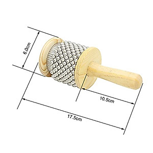 Mowind Wooden Cabasa Pop Hand Shaker Percussion Instrument with Metal Beads Small Size