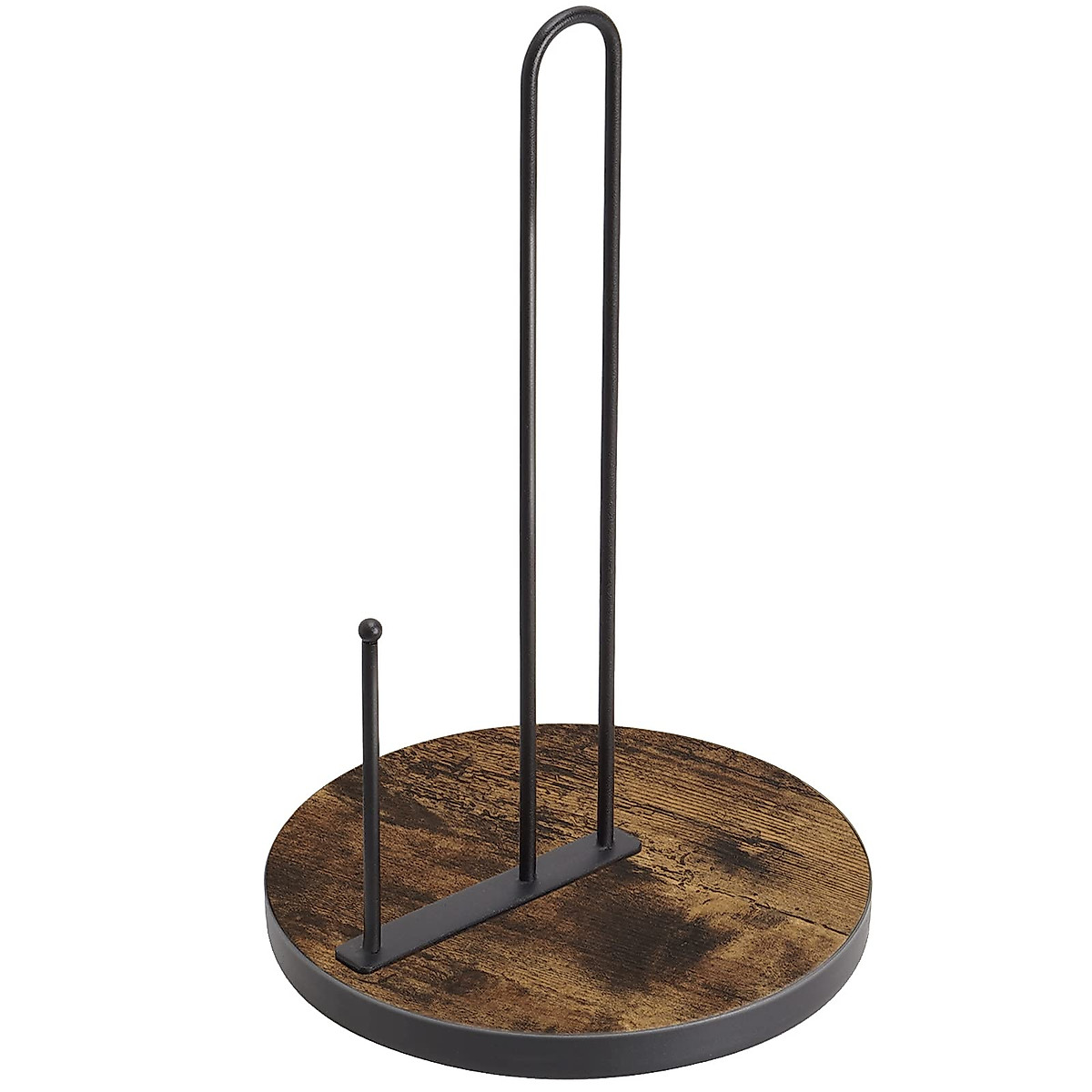 Giikin Paper Towel Holder, Countertop, Stand with Heavy Duty Wood Base, Standing Roll Dispenser Hanger Rack for Kitchen and Bathroom Organization, Rustic Brown