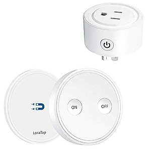 LoraTap Mini Remote Control Outlet Plug Adapter with Remote, 656ft Range Wireless Light Switch for Household Appliances, No Hub Required, 10A/1100W, White, 2 Years Warranty
