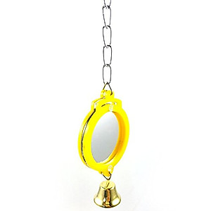 Hypeety Pet Bird Mirror with Bell Interactive Treat Puzzle Parrot Toy Bird Cage Mirror Small Bird Swing Chew Toys Fun Cage Accessories (Color Random) (Round Shape)