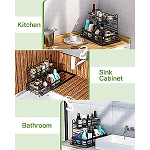 Under Sink Organizers and Storage, Uamector Under Sink Organizer 2 Tire Cabinet Organizer Shelf, Multi-Purpose for Under Kitchen Bathroom Sink Organizers and Storage, Under Sink Shelves