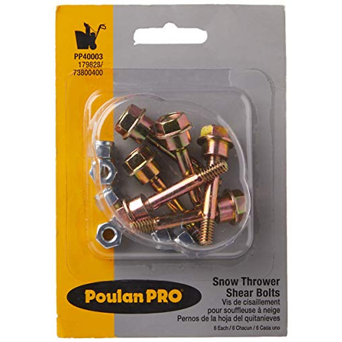 Poulan Pro PP40003 6-Pack Of Snow Thrower Sheer Pins & Bolts