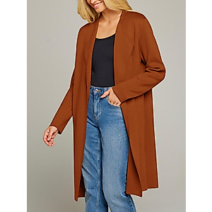 MEROKEETY Womens Fall Long Sleeve Dressy Cardigan Classy Loose Cozy Knitted Long Sweater Jackets, Caramel, L