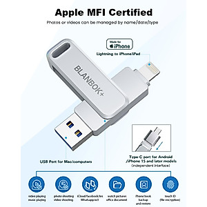 MFi Certified 128GB Photo Stick for iPhone Flash Drive,USB Memory Stick Thumb Drives High Speed USB Stick External Storage Compatible for iPhone/iPad/Android/PC