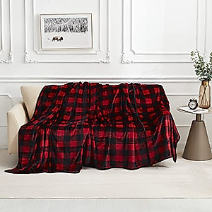 Extra Large Blanket 120 x 120 Inches Lightweight Soft Smooth Big Red Plaid Flannel Blanket 10' x 10' for Bed Large Blanket Christmas Blanket Gift for Family…