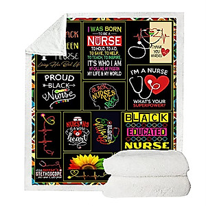 Nurse Gifts Nurse Christmas Birthday Gifts Throw Blanket, Retirement Gifts,RN Gifts for Black Nurses,Nurse Gifts for Women,School Nurse Gifts,Soft Fluffy Sherpa Warm Throw Blankets for Bed Office