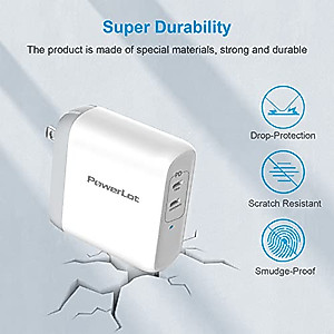 USB C Wall Charger PowerLot 68W 2-Port GaN PD 3.0 USB C Charger, 60W USB C Power Adapter for MacBook Pro, 18w Fast Charger for iPhone 14 pro max,iPhone13 Pro Max,iPhone 12 Pro Max,iPad,iWatch,iPods