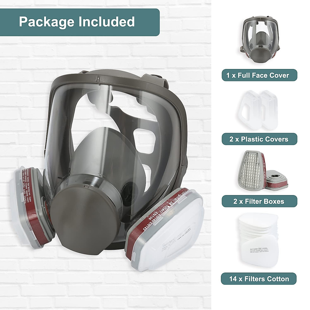 LQSRZH Full Face Respirator Mask Reusable,Full Face Cover Gas Mask with Double Filtration,for Painting,Dust,Carpentry,Welding and Other Work Protection