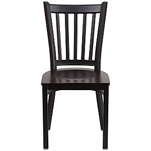 Flash Furniture HERCULES Series Black Vertical Back Metal Restaurant Chair - Walnut Wood Seat