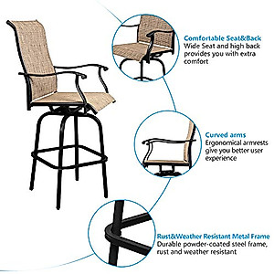 VINGLI Upgraded Outdoor Swivel Bar Stools Outdoor Patio Chairs Set of 2, Metal Outdoor Bar Stools Bar Set Outdoor Stools Bar Height Chairs Set Outside Chairs (Black)