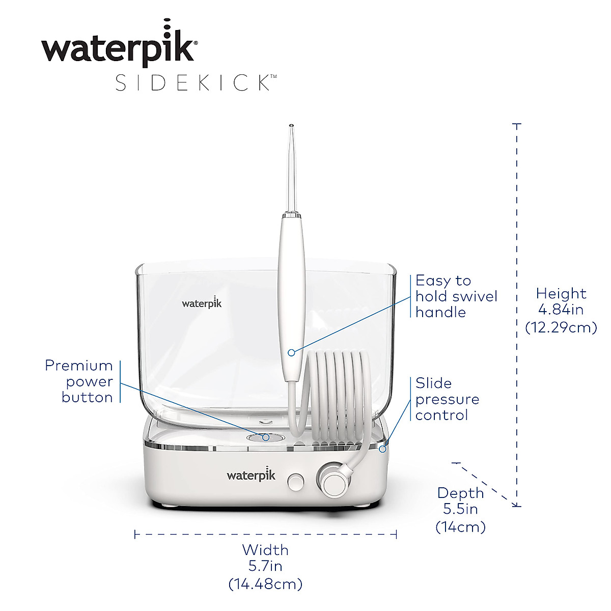 Waterpik Sidekick Portable Water Flosser, Perfect for Travel & Home, ADA Accepted, White/Chrome WF-04