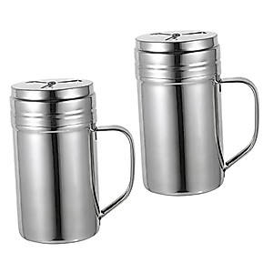 Housoutil 2pcs Seasoning Jar with Handle Glass Sauce Bottles Stainless Steel Containers Terrarium Salt and Pepper Shakers Storage Jar Seasoning Shaker Stainless Steel Pepper Shakers Salt Jar