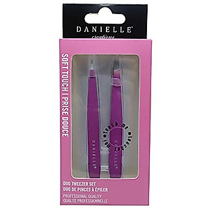 Danielle Creations Soft Touch Slant and Point Stainless Steel Tweezers, Pink