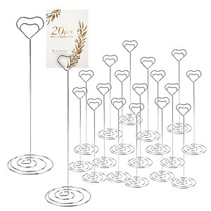 KEJJNYER 20 Pack Wedding Table Number Holder Stands, 8.75 Inch Place Card Holder Table Card Holder Stand Picture Card Holder for Wedding, Restaurant, Birthday(Silver)