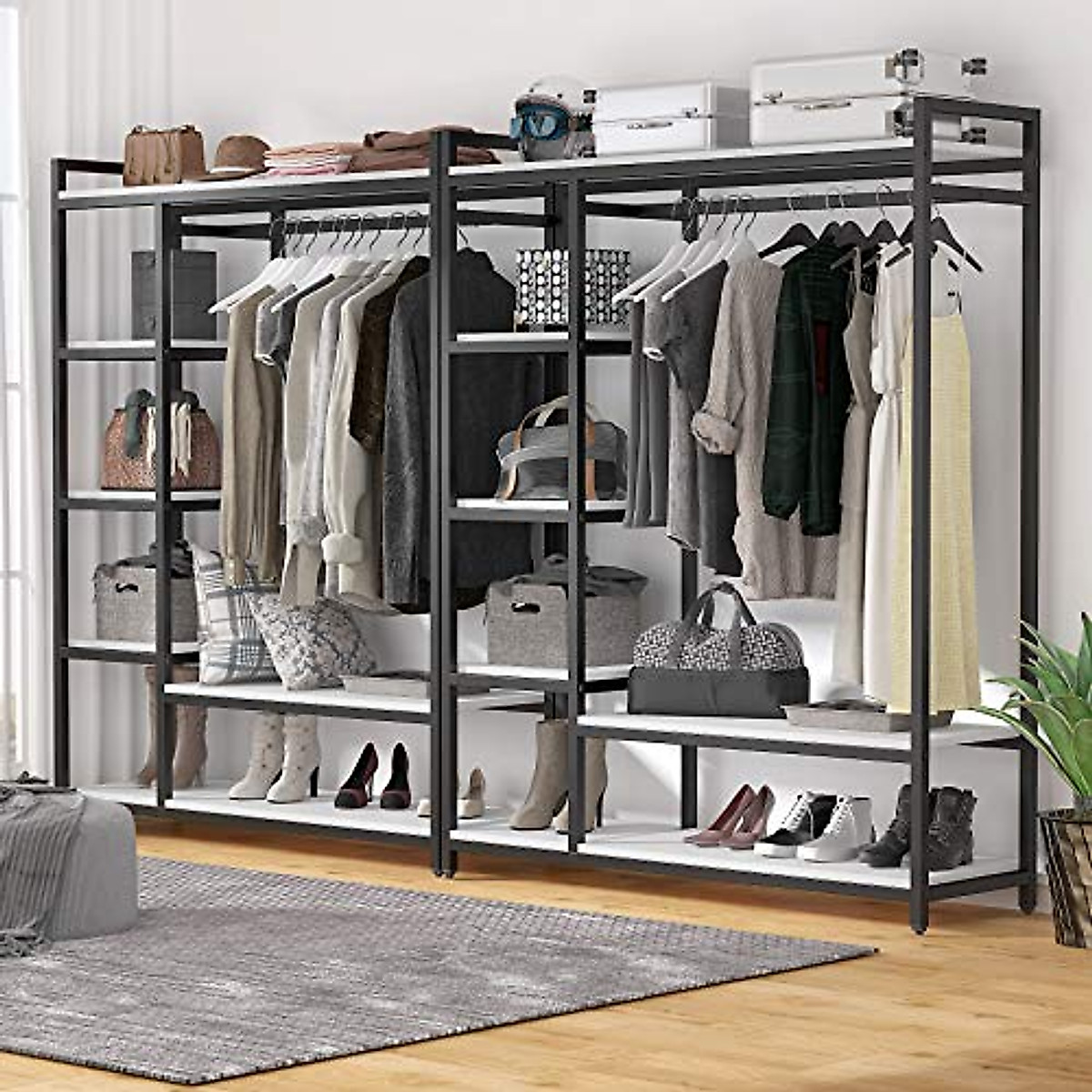 Tribesigns Free-standing Closet Organizer with 6 Storage Shelves and Hanging Bar, Large Standing Clothes Garment Rack(White)