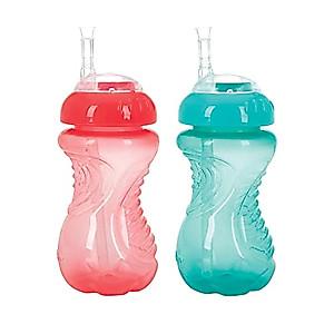 Nuby 2-Pack No-Spill Cup with Flex Straw, 10 Ounce, Colors May Vary