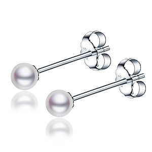 LUCKMORA Small Pearl Earrings for Women 925 Sterling Silver Genuine 3mm Tiny Pearl Studs Earrings for 2nd hole Mini Freshwater Cultured White Real Round Pearls (1 Pair)