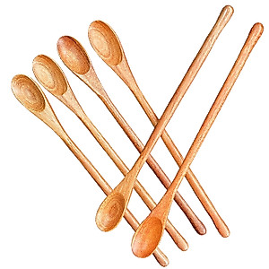 Rose Wood 8.5" Long Handle Coffee Tea Drink Bar Cocktail Stirrer Mixing Wooden Spoons, Set of 6