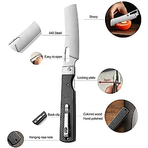 SENBON 440 Stainless Steel Sharp Pocket Folding Chef Knife Peeling Utility Knife Fruit Knife Carbon Fiber Handle Camping Barbecue Outdoor Kitchen Knife with Back Clip