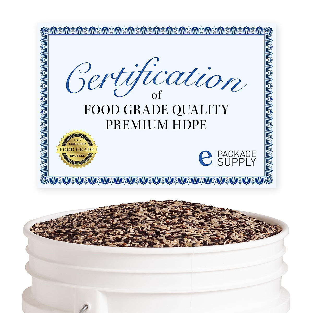 ePackageSupply, 5 Gallon White Bucket with Blue Gamma Seal Screw on Airtight Lid (3 Count), Food Grade Storage, Premium HPDE Plastic, BPA Free, Durable 90 Mil All Purpose Pail, Made in USA