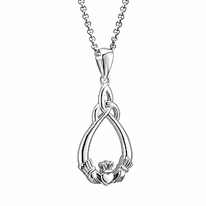 Biddy Murphy 925 Sterling Silver Irish Claddagh Necklace, 20" Inch Fine Celtic Pendant Jewelry for Women Handcrafted by Artisan Jewelers in Ireland, Includes 2" Extension