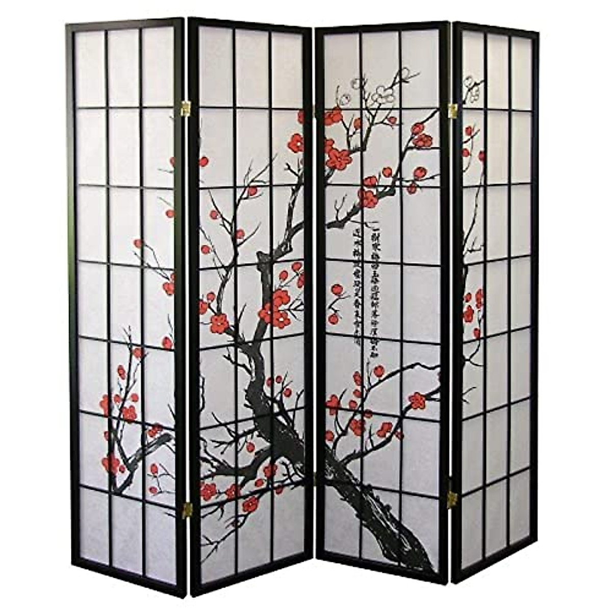 Legacy Decor 4-Panel Blossom Screen Room Divider, Black