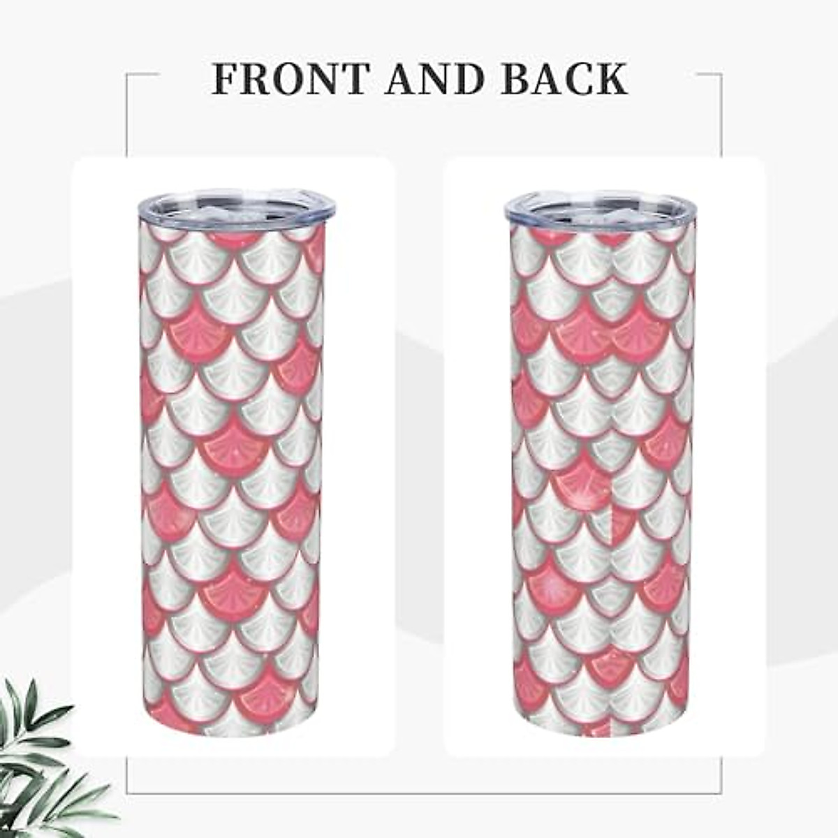 AFHYZY 20 oz Skinny Tumbler Reusable Coffee Travel Mug with Lids and Straws, Insulated Coffee Cups 20oz Stainless Steel Water Bottles Leak Proof for Adults, Women - Mermaid