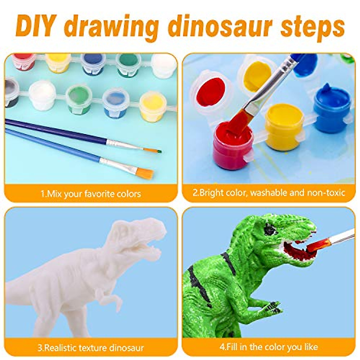 ANCHWN Dinosaur World Painting Kit - 35 Pcs Dinosaur Arts and Crafts Set for Boys Girls Age 4 5 6 7 8Years Old Kid Creativity DIY Gift Easter Paint Your Own Dinosaur Animal Set