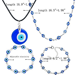 JDXN 4PCS Evil Eye Blue Glass Eye pendant Necklace Evil Eye Ring Set Plated Eye Rings Colorful Evil Eye Finger Ring For Women Girls (bule/Gold/Silver /4PCS)