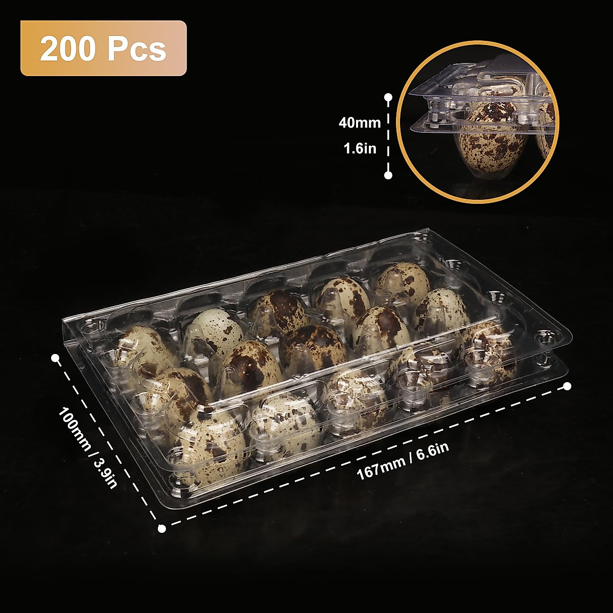 KUKLIPJIM 200 Pack Quail Egg Cartons, Clear Plastic Quail Egg Trays, Holds up to 15 Quail Eggs Securely - Your Ultimate Small Eggs Carton Holders for Bulk Storage and Display