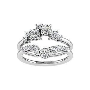 TwoBirch Floral Design Ying Yang Ring Guard and Engagement Ring Bridal Set (2 Rings) Diamond Simulant White Gold (Size 9)