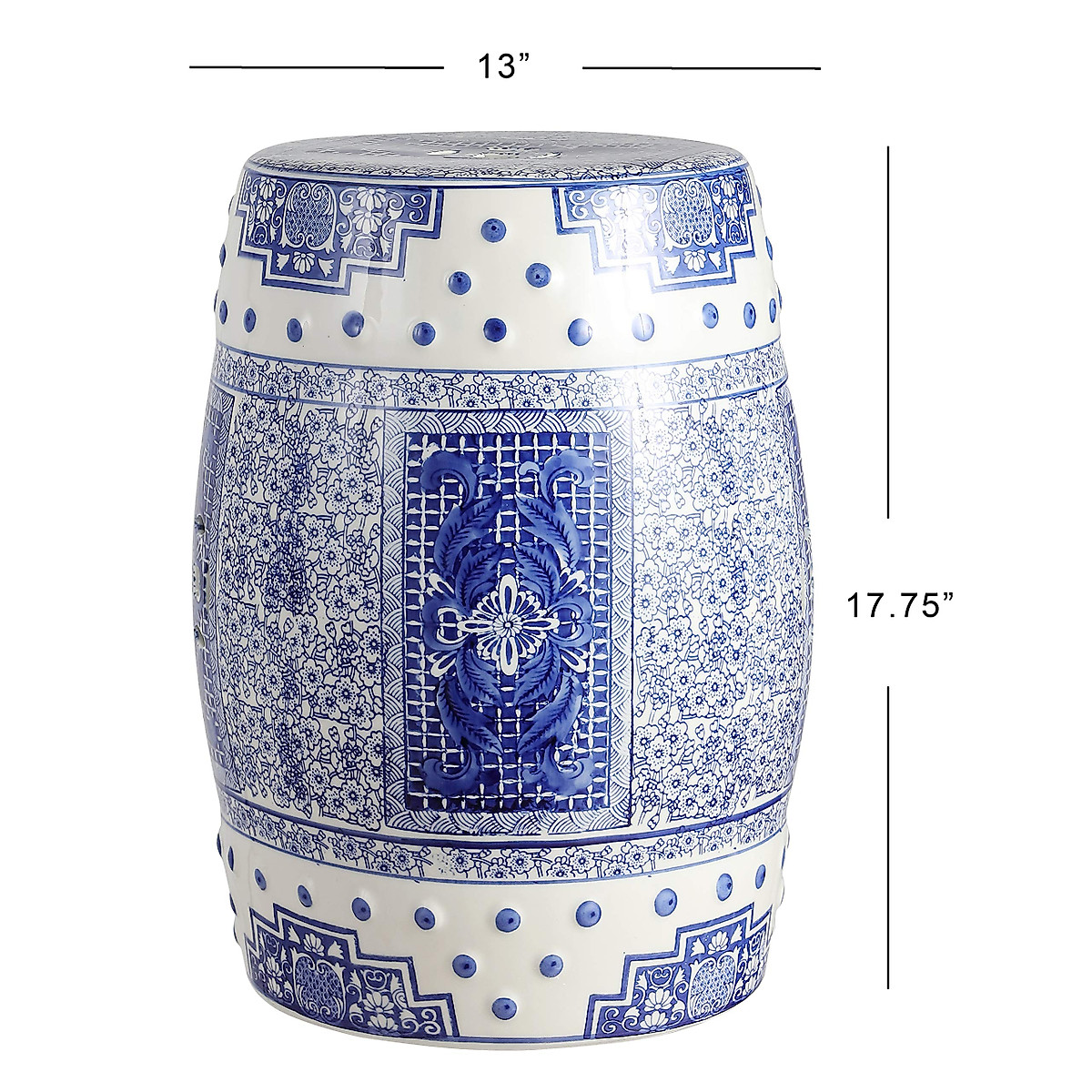 JONATHAN Y TBL1003A Acanthus 17.8" Chinoiserie Ceramic Drum Garden Stool, Bohemian, Coastal, Classic, Cottage, French Country, Traditional, Transitional, Living Room, Garden Room, Patio, Blue/White