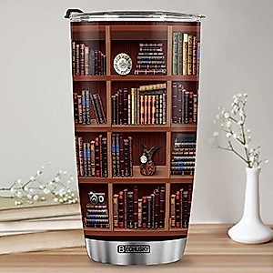 BECHUSKY Bookshelf Tumbler Library Bookshelf Tumbler Book Lover Tumbler Librarian Reading Book Bookish Gift For Friends Readers Bookworm Men Women His Her On Birthday Christmas Anniversary Holiday