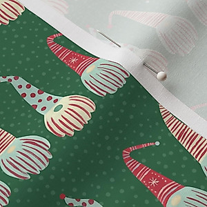Spoonflower Fabric - Scandinavian Christmas Gnomes Green Stripes Holiday Santa Printed on Petal Signature Cotton Fabric by The Yard - Sewing Quilting Apparel Crafts Decor