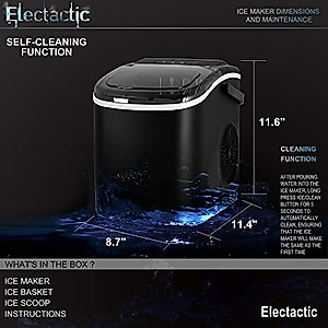 Electactic Ice Maker Countertop, Efficient Easy Carry Ice Machine, Self-Cleaning Ice Maker with Ice Scoop & Basket, 9pcs/ 8mins 26.6Lbs Per Day for Home/Office/Kitchen, Black, Z5812H-BLACK