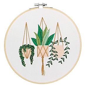 3 Pack Embroidery Starter Kit with Pattern, Kissbuty Full Range of Stamped Embroidery Kit Including Embroidery Fabric with Pattern, Bamboo Embroidery Hoops, Color Threads and Tools Kit (Floral Plants)