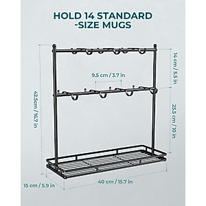 OROPY Coffee Mug Holder for Countertop, 14-Hook Mug Tree Rack for 14 Cups, 2 Tier Mug Display Stand with Heavy Duty Metal Base