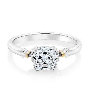 Gem Stone King 925 Sterling Silver and 10K Yellow Gold 6MM Cushion Cut Gemstone Birthstone Engagement Ring | Wedding Anniversary Promise Ring For Women | Available In Size 5, 6, 7, 8, 9