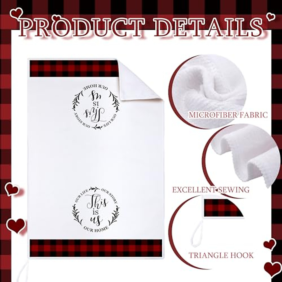 Bencailor 6 Pcs Valentine‘s Day Kitchen Towels Red Buffalo Plaid Heart Valentines Dish Towels Valentine Towels Hand Dish Tea Towels for Home Bathroom Gifts Anniversary Decorations(Red,Classic)