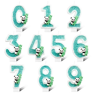 iNINGER Panda Happy Birthday Cake Topper Number 11 Candle Panda Bear Bamboo 11th Birthday Cake Decoration Jungle Animals Theme Party Birthday Supplies for Boys Girls Kids (11th Green)